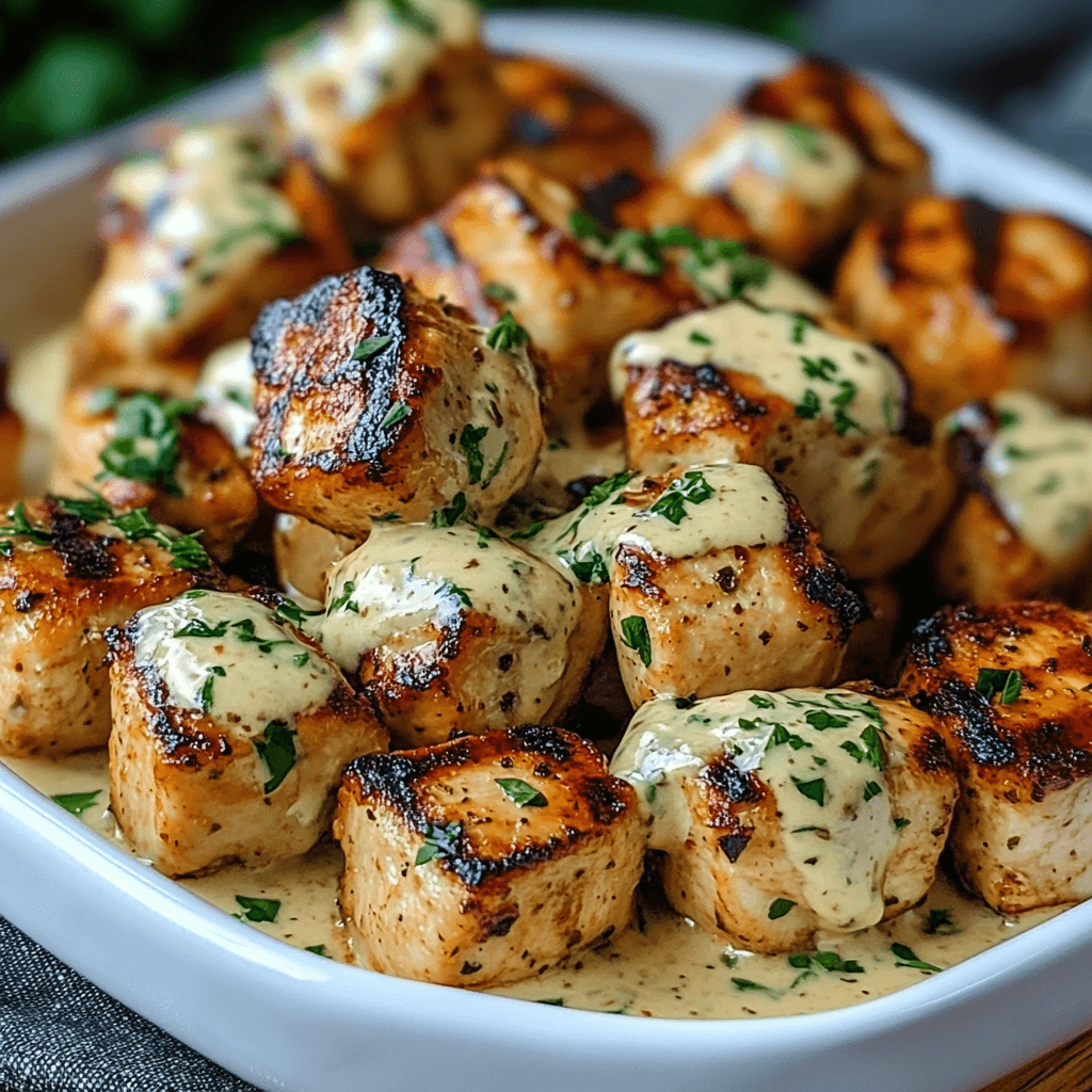 Grilled Chicken Bites with Creamy Garlic Sauce - Tasty with Lara