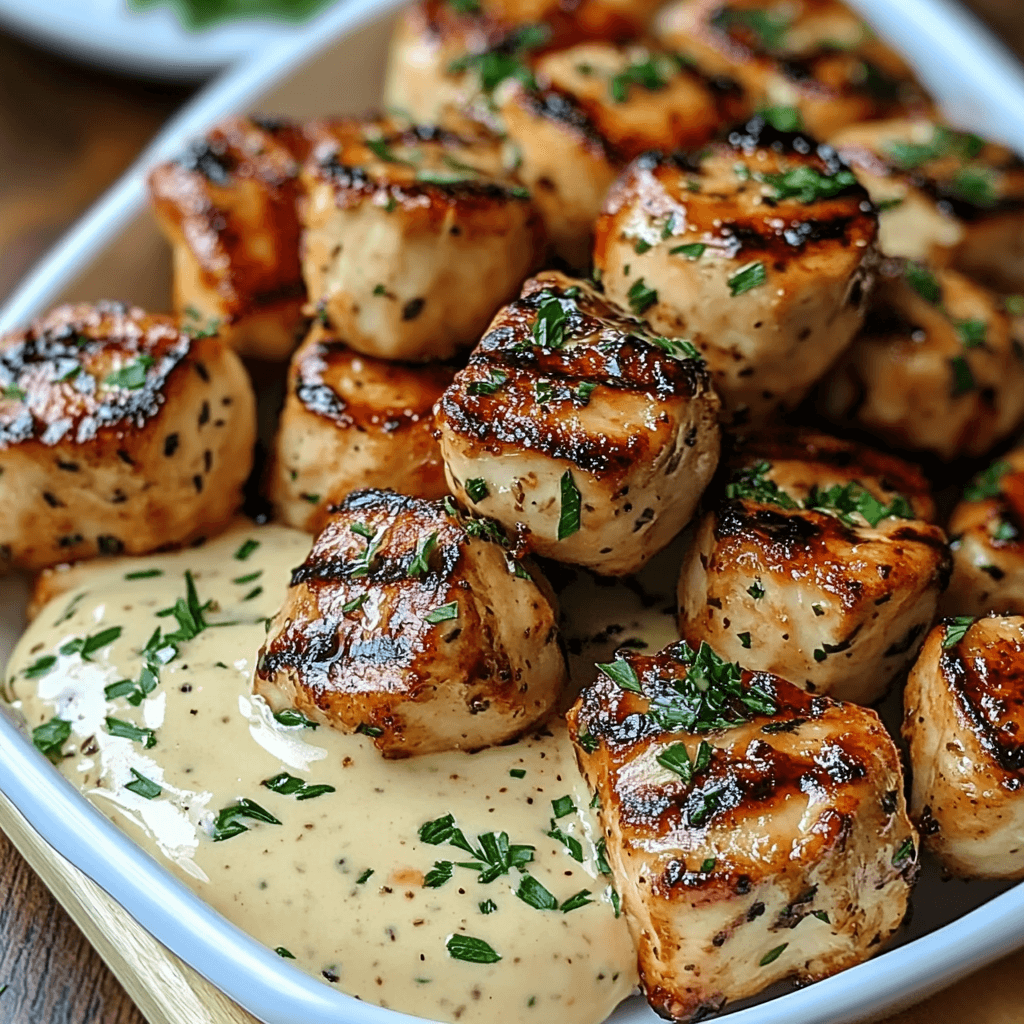 Grilled Chicken Bites with Creamy Garlic Sauce - Tasty with Lara