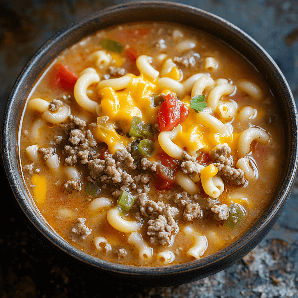 One-Pot Macaroni Cheeseburger Soup - Tasty with Lara
