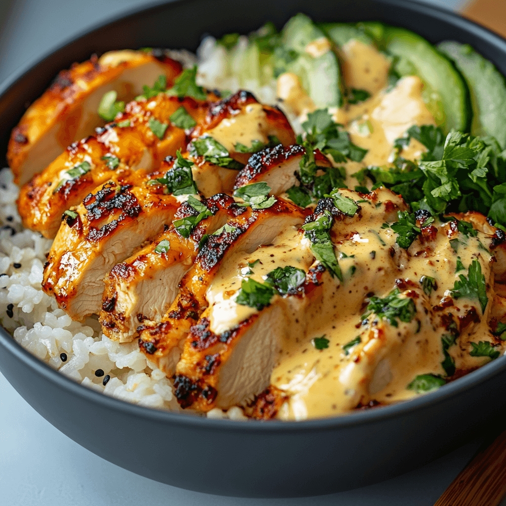 Comforting Chicken & Rice Bowls with Garlic Sauce - Tasty with Lara