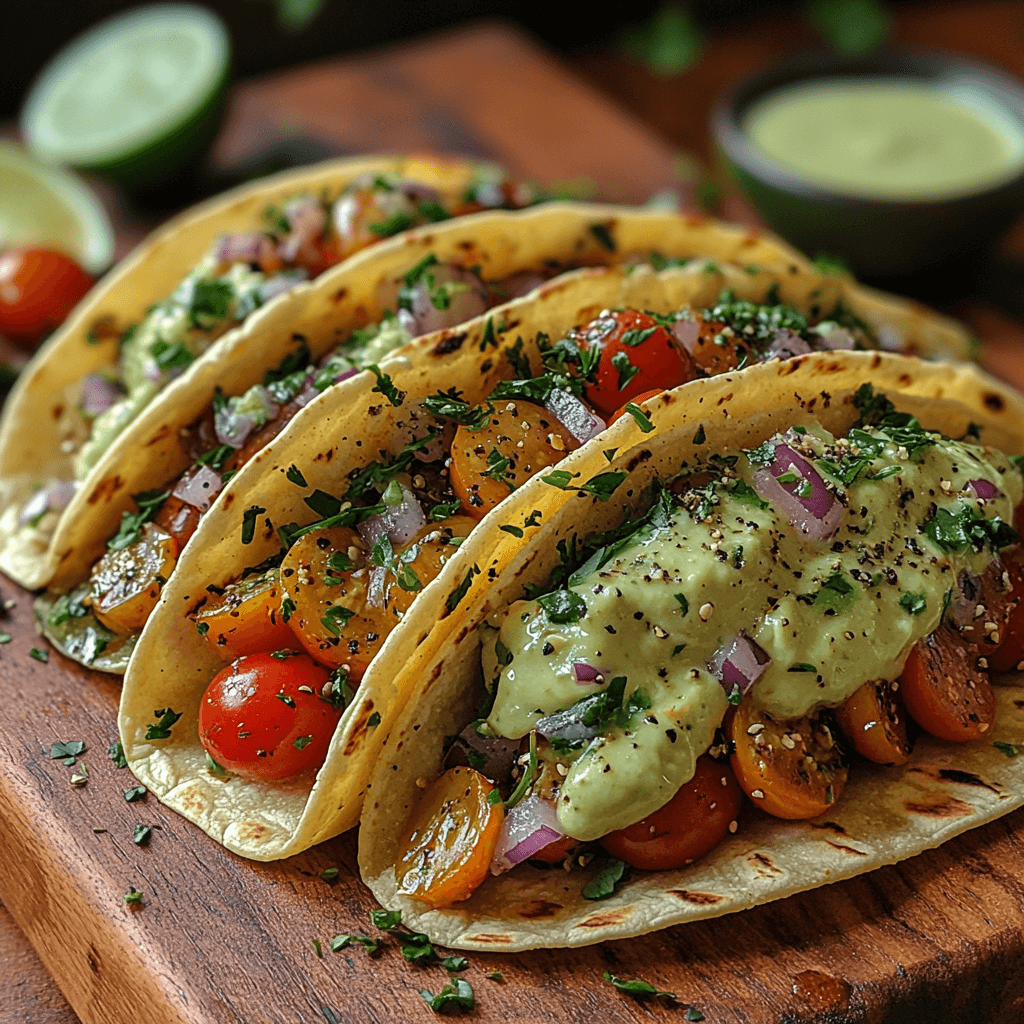 Delicious & Delectable Dandelion Green Tacos with Avocado Lime Crema ...