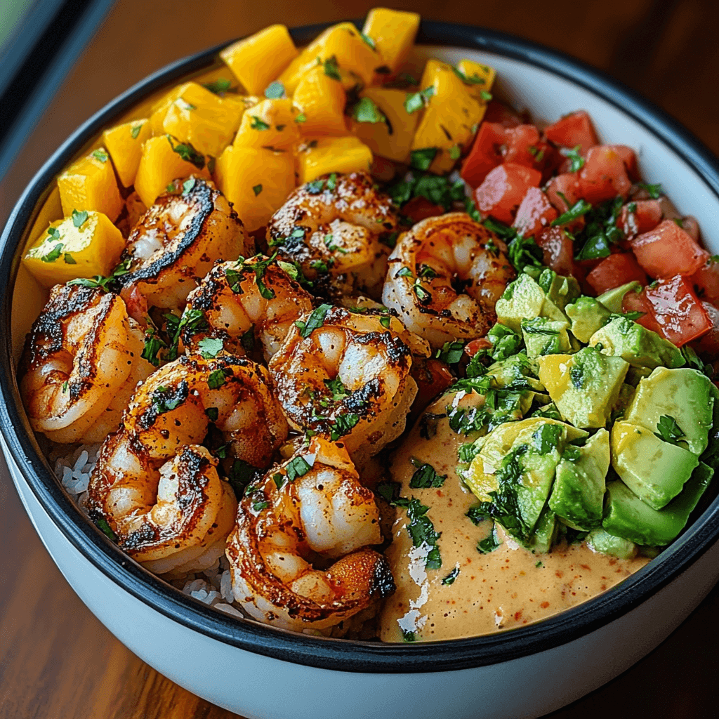 Shrimp and Avocado Bowls with Mango Salsa & Sauce