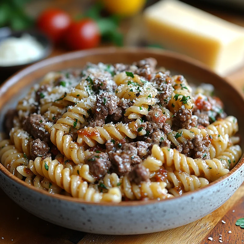 Easy Garlic Parmesan Beef and Rotini | Quick Weeknight Recipe