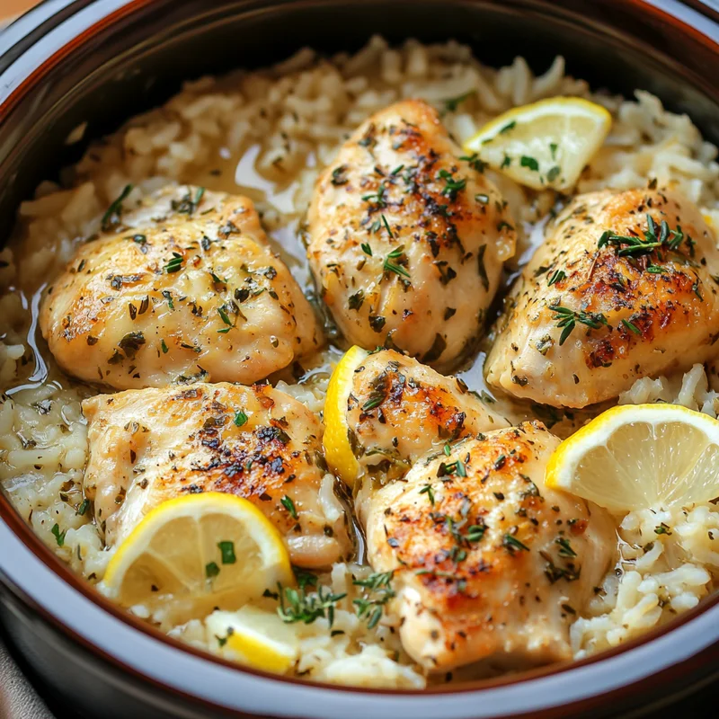 Easy & Cozy Slow Cooker Lemon Herb Chicken and Rice Recipe